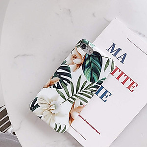 ooooops for iPhone SE2022 Case, SE2020 Case, 8 Case,7 Case for Women Girls,Green Leaves with White Floral Pattern Design, Slim Fit Clear Soft Full-Body Protective Phone Cover (Leaves & Flowers)