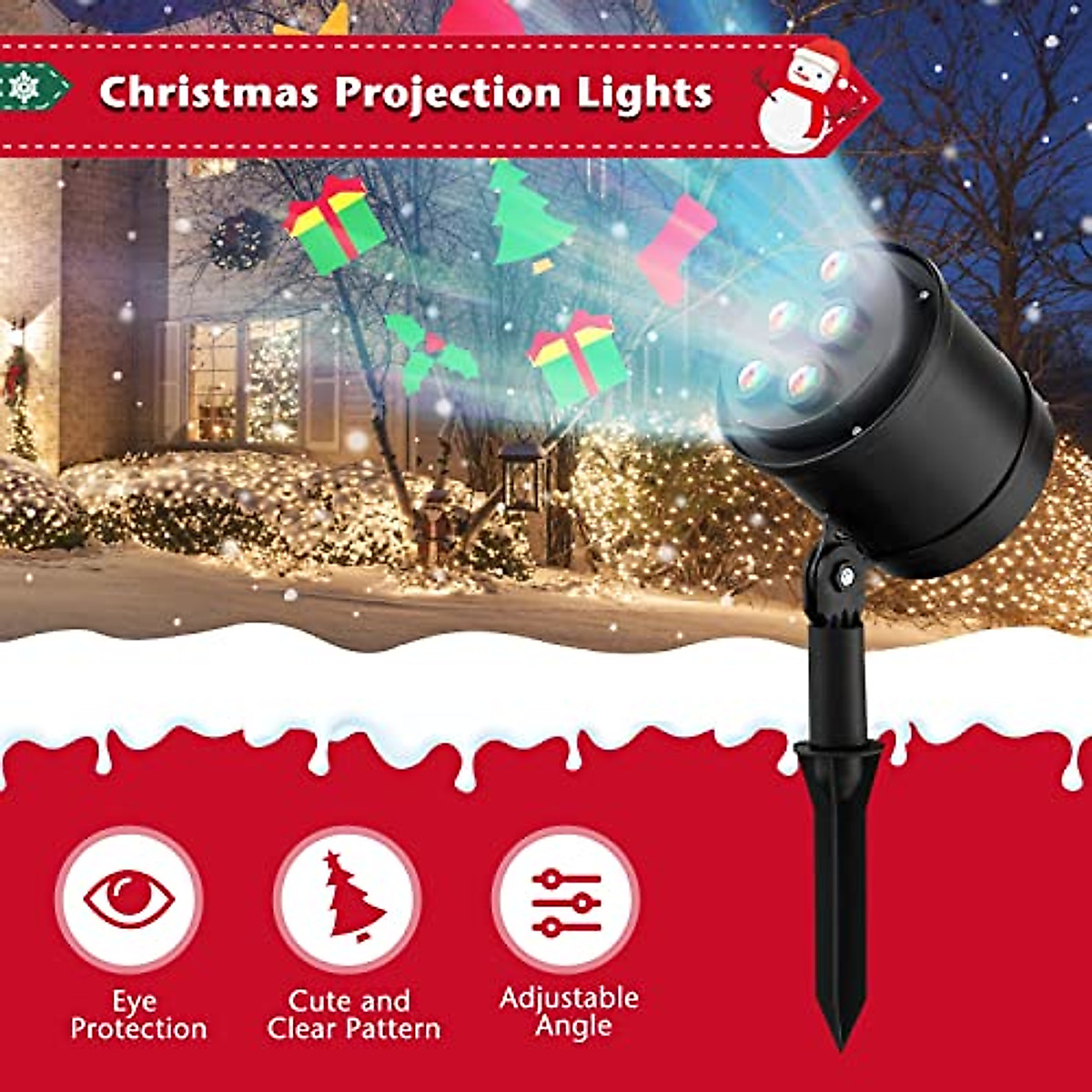 Goplus Christmas Projector Lights, Rotating Projection Lamp with 65° Adjustable Angle, Lawn Stake, Water Proof Landscape Decorative Lighting for Christmas, Holiday, Party, Garden