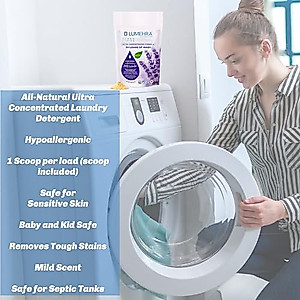 Lumehra Natural Lavender Scent Laundry Detergent Non-Toxic Laundry Detergent Powder Gentle on Sensitive Skin 250g 50 Loads Ultra Concentrated Made in Canada