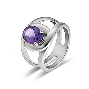 Ice Gems Sterling Silver African Amethyst Oval Open Ring, Size 6