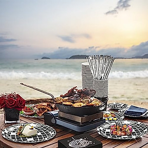 70s Disco Party Supplies Includes 50 Pcs Silver Disco Ball Paper Dinner Plates 50 Pcs Disco Party Cocktail Napkins 50 Pcs Disco Paper Cups 50 Pcs Straws Set for Disco Wedding Birthday Party Picnic