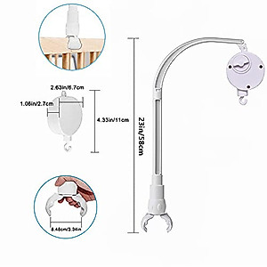 Accfore 23 inch Baby Crib Mobile Bed Bell Holder Arm Bracket,The Claw Part can be Adjusted Width,DIY Toy Decoration,Crib Mobile arm with Music Box