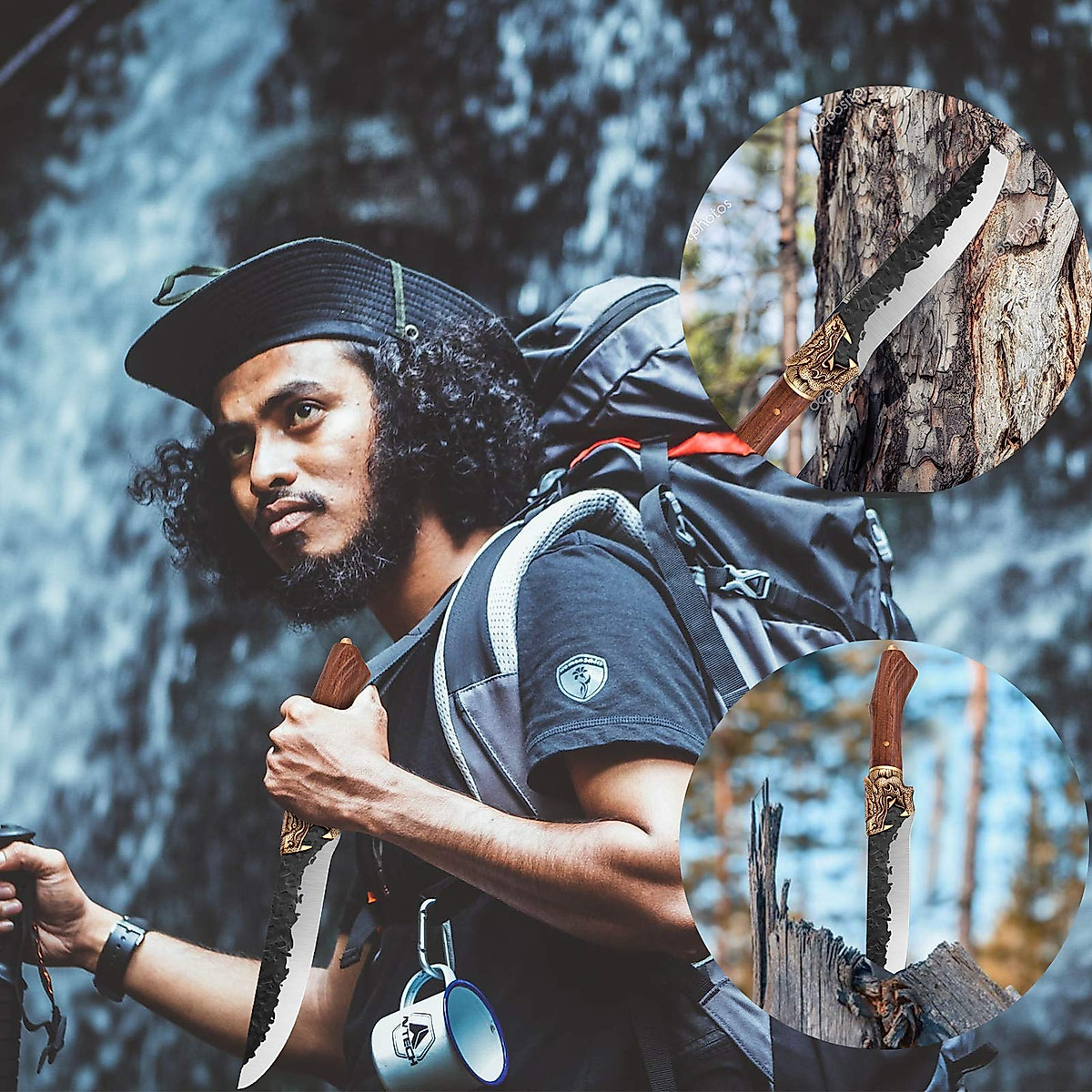 Purple Dragon Meat Cleaver Hand Forged Chef Knives Sharp Boning Knives Butcher Knife with Leather Bag and Gift Box German Steel 7Cr17Mov 7 inch for Kitchen Outdoor BBQ Camping Tactical