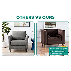 Naomi Home Audrey Velvet Accent Chair for Living Room, Mid Century Chair Arms, Tufted Cushion, Solid Wooden Legs Reading Chairs for Bedroom Comfy - Espresso