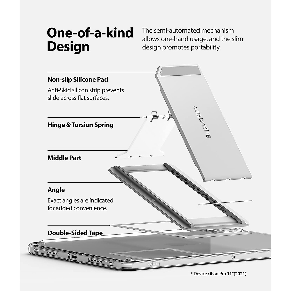 Ringke Fusion with Outstanding [Case + Stand] Compatible with iPad Pro 11 Inch Case (4th 2022, 3rd 2021, 2nd 2020, 1st 2018) Transparent Cover with Pencil Holder + Kickstand - Clear & Light Gray