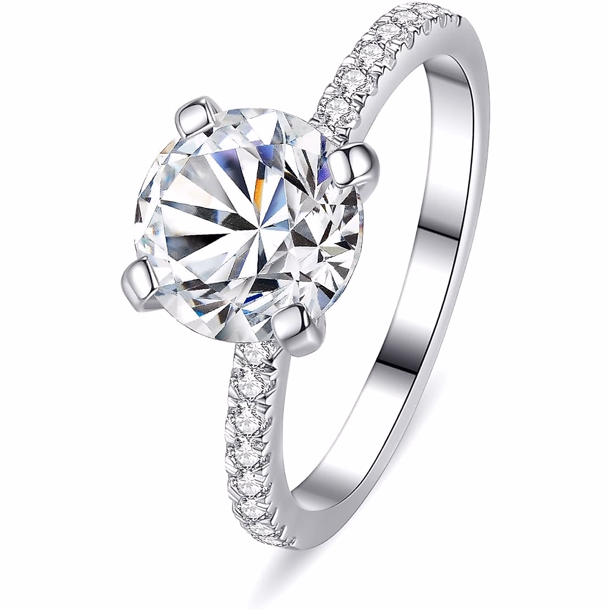 Jamitee Moissanite Solitaire Engagement Rings for Women, 925 Sterling Silver Women's Engagement Rings with 18K White Gold Plated Travel Fake Engagement Rings Wedding Promise Rings for Her 2CT Size 4