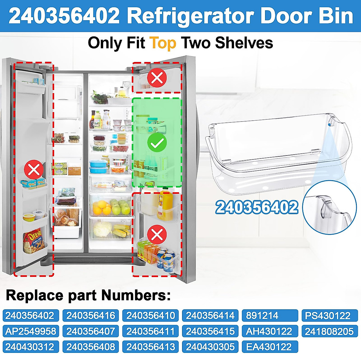 UPGRADED 240356402 Refrigerator Door Bin Compatible with Frigidaire Door Shelf Replacement Frigidaire Gallery Door Shelf Refrigerator Shelves FGHS2631PF4A FFSS2615TS0 LFSS2612TF0 LFSS2612TE0 Door Bin