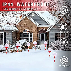 EAMBRITE 4PK RGB Ball Candy Cane Pathway Markers Light with Rotating Projector Waterproof Outdoor Stake Lights Decorative for Pond Garden Patio Landscape