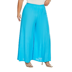 Beautybatik Black Solid Rayon Women Flowy Loose Palazzo Wide Leg Flare Pants Trouser Plus Size 2X
