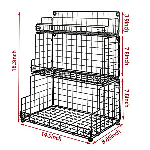 X-cosrack Stackable Wire Basket 3 Tier Countertop& Wall Mounted Metal Storage Basket for Kitchen Pantry Cabinet, Muti-functional Open Front Bin Organizer for Food Fruit Snack, Black