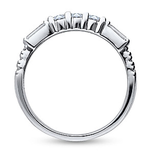 BERRICLE Sterling Silver Art Deco Wedding Rings Pave Set Cubic Zirconia CZ Anniversary Half Eternity Ring for Women, Rhodium Plated Size 7