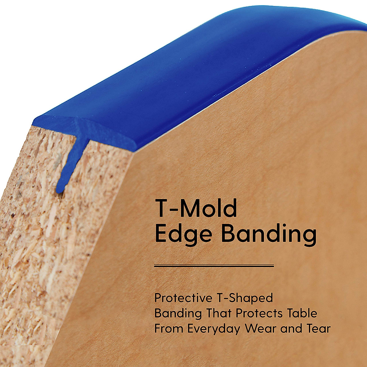 Factory Direct Partners 10077-GYBL Half Moon Activity School and Office Table (36" x 72"), Standard Legs with Swivel Glides, Adjustable Height 19-30" - Gray Top and Blue Edge