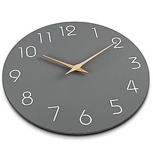 Mosewa Wall Clock Silent Non-Ticking Wall Clocks Battery Operated - 10 Inch Wood Modern Simple Clock Decorative for Kitchen, Bedroom, Bathroom, Office, Living room (Gray)
