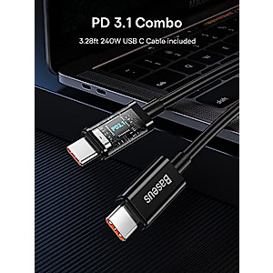 Baseus USB C Charger, 140W Wall Charger PD 3.1 with 3.3ft USB C to C Cable, 3-Port GaN5 Charger for Laptops, iPad, iPhone 14/13 Series, Galaxy, MacBook Pro 16'', Steam Deck, Black