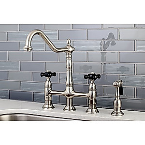 Kingston Brass KS1278PKXBS Duchess 8 inch Centerset Kitchen Faucet with Brass Sprayer, 8-3/4 inch In Spout Reach, Brushed Nickel