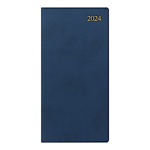 Letts of London Signature Weekly/Monthly Planner, 12 Months, January to December, 2024, Bonded Leather, Slim Size, 6.625" x 3.25", Blue (C38SUBE-24)
