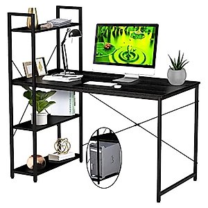 Halter Computer Desk with Shelves, 47 Inch Writing Table for Home Office, Study Desk with Storage for Work, Writing, and Homework, Modern, Easy Assembly, Black