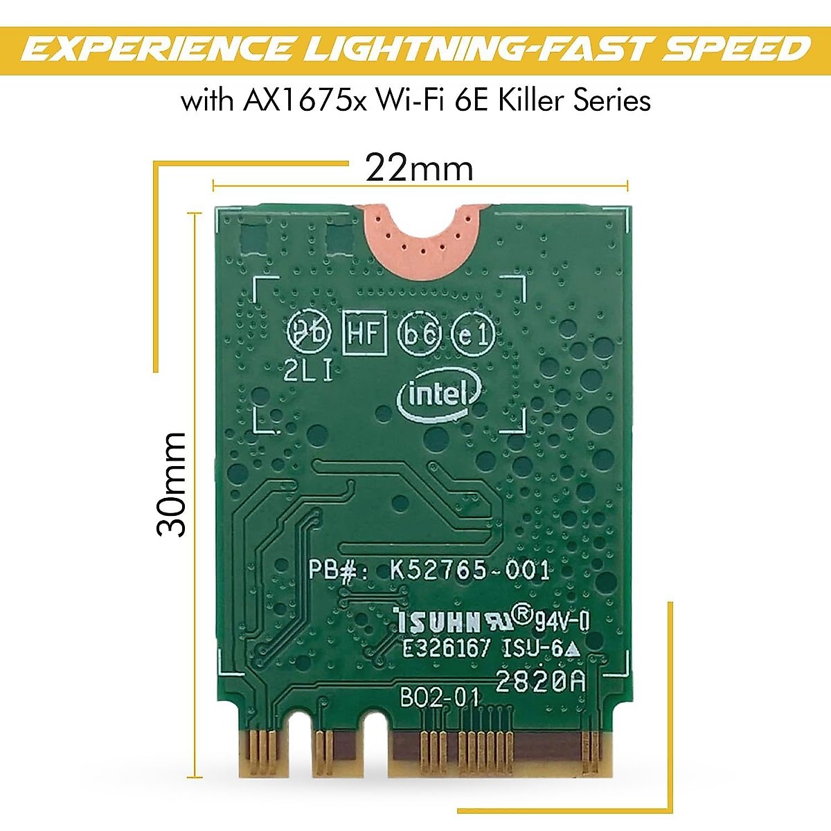 HighZer0 Electronics AX1675x Killer Series Upgraded WiFi 6E Adapter | Gaming WiFi Adapter | M.2 Wifi Card | 2.4 Gbps WiFi for PC | Supports Bluetooth 5.3 & Intel, AMD with Windows 10+, Linux (AX1675x)