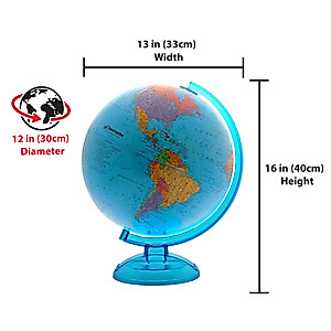 Blue Ocean World Globe By Globemaster, Desktop, English (12"/30 Centimeter Diameter)
