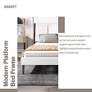 AGARTT Modern Upholstered Platform Queen Size Bed Frame with Unique Headboard Easy Assembly Cream Velvet
