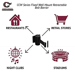 Crowd Control Warehouse - CCW Series WMB-120 Fixed Wall Mount Retractable Belt Barrier - 11 Foot, Black Belt with Black Steel Case