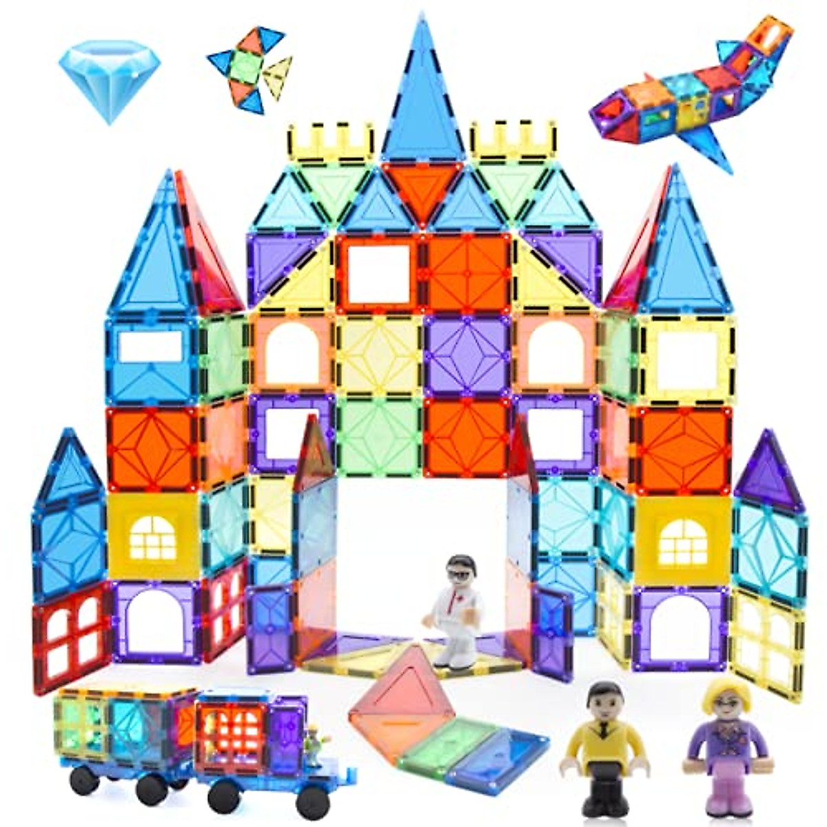 Children Hub 120pcs Magnetic Tiles Set Diamond Series - Educational 3D Magnet Building Blocks - Building Construction Toys for Kids - Upgraded Version with Strong Magnets