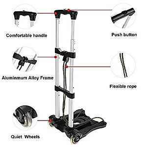 Aluminum Folding Hand Truck, Lightweight Folding Luggage Cart, Portable Travel Luggage Cart with Wheels Foldable/Hand Trucks Heavy Duty(80Lb)