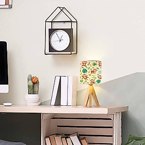 OEPWQIWEPZ Tripod Bedside Desk Table Lamp Seamless Baby Monkey Banana Tropical Leaves Cartoon Childish Jungle Wood Nightstand Lamp with Linen Fabric Shade for Nursery Bedroom Living Room Kids Room