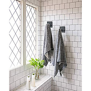 Yikla Adhesive Hooks, Bathroom Wall Towel Hooks, Black Stick Shower Razor Holder, Stainless Steel Door Hangers for Coat Loofah Robes Self Adhesive Organizer for Kitchen