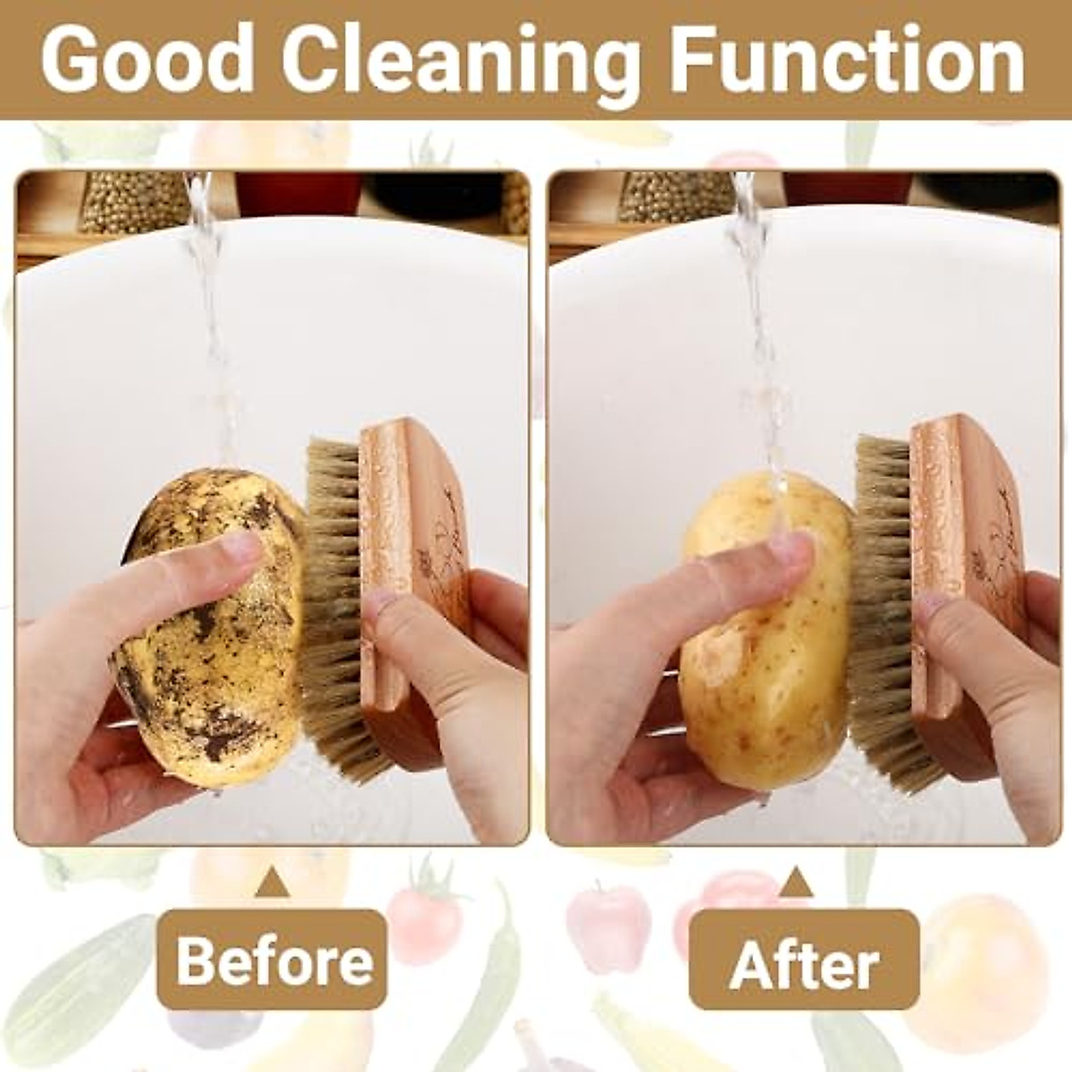 SEPGLITTER Vegetable Brush,Veggie Wash Brushes Potato Brush Cleaning Brush for Potato Carrot Cucumber and Fruits Vegetable Brush Scrubber for Food