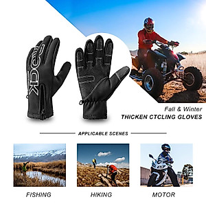 ROCKBROS Winter Cycling Gloves for Men Women Water Resistant Touch Screen Gloves Shock-Absorbing Full Finger Biking Glove Anti-Slip Motorcycle Mountain Bike Gloves, for Fishing, Driving, Golfing