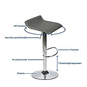 Set of 2 Barstool, Adjustable Swivel Bar Stools with PU Leather and Chrome Base, Gaslift Pub Counter Chairs, Grey