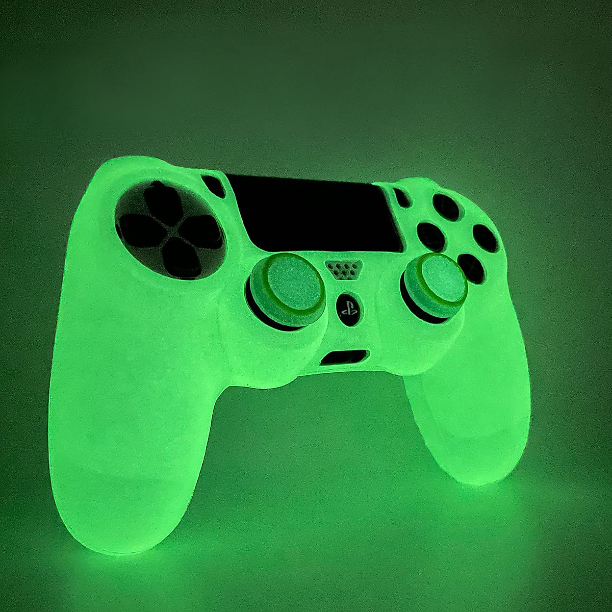 RALAN Controller Skin for PS4 Silicone Cover Glow in Dark Protective Case for PS4/slim/PS4 Pro Dualshock 4 Controller.+ 8 Glow Thumb caps and Back Sticker + L2 R2 Extended caps.