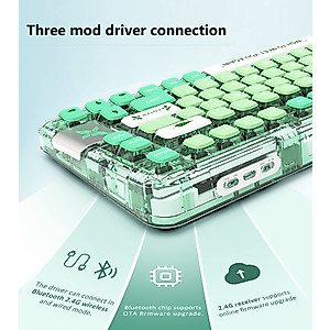 GK GAMAKAY GK75 75% RGB Transparent Gasket Mechanical Keyboard, Bluetooth/USB-C/2.4GHz 80 Keys Hot Swap Gateron Yellow Switch 2.0 KSA Profile PBT Keycaps Gaming Keyboard (Mint Green)