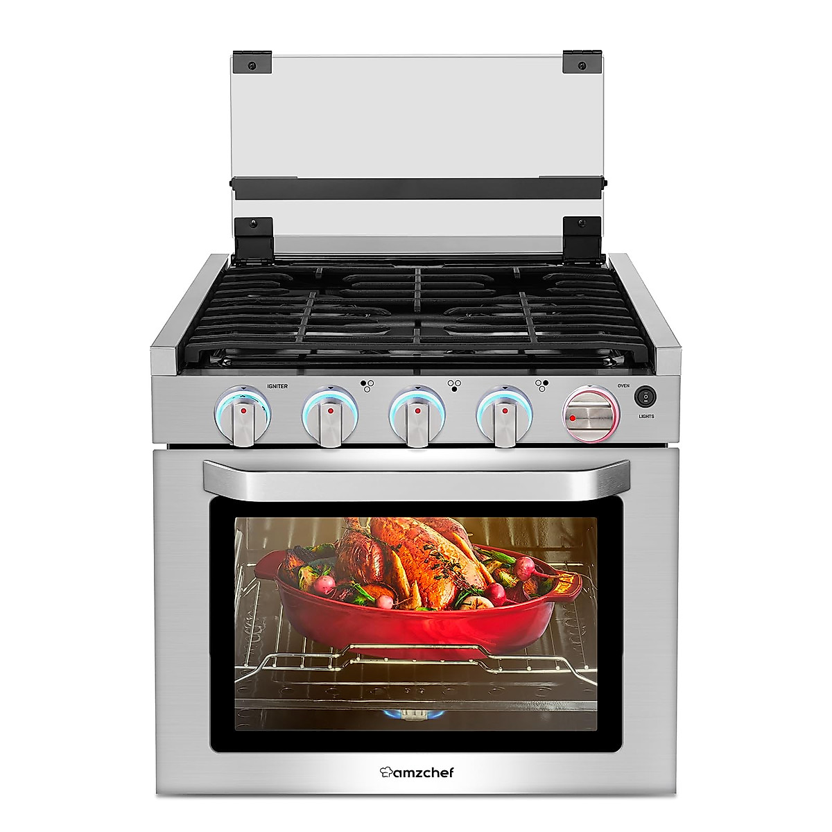 AMZCHEF RV Gas Range 21 Inches Tall,1.77 Cu.Ft Propane Range Oven with 3 Burners Stove for RV, Apartment, Mobile Home, Stainless Steel.