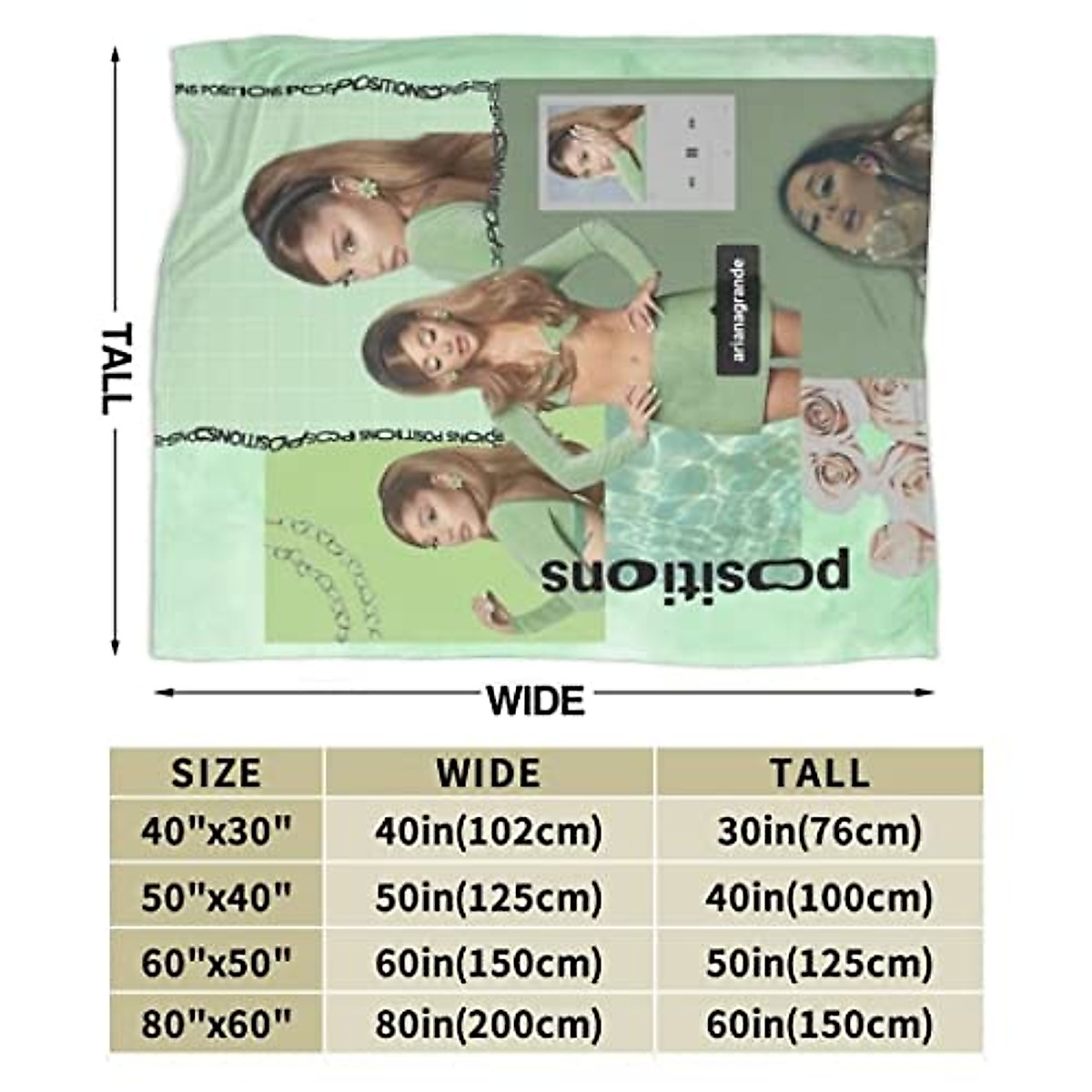 Ariana Grande Blanket Positions Album Cover3D Printer Flannel Blanket Soft Warm Flannel Throw Blankets for Bed Couch Sofa Bedroom Living Room All Season Fans Gift 50x40 in -Green Blanket