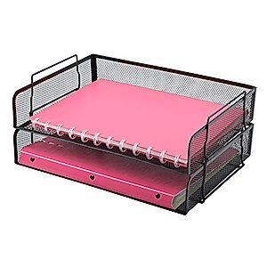 Easepres 2 Tier Stackable Desktop Document Letter Tray Organizer| The Mesh Collection, Black
