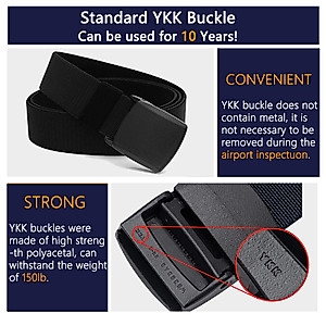 LionVII Men's Elastic Stretch Belts, Breathable Canvas Web Belt with Plastic Buckle for Work Outdoors, Easy Trim to Fit 27-46" Waist (Black)