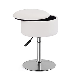 RUCUKEN Adjustable Ottoman Stool White Vanity Stool Vanity Chair for Makeup Room Stool Chair for Vanity Stool with Storage Makeup Stools with Storage Swivel Makeup Chair for Bathroom Faux Leather