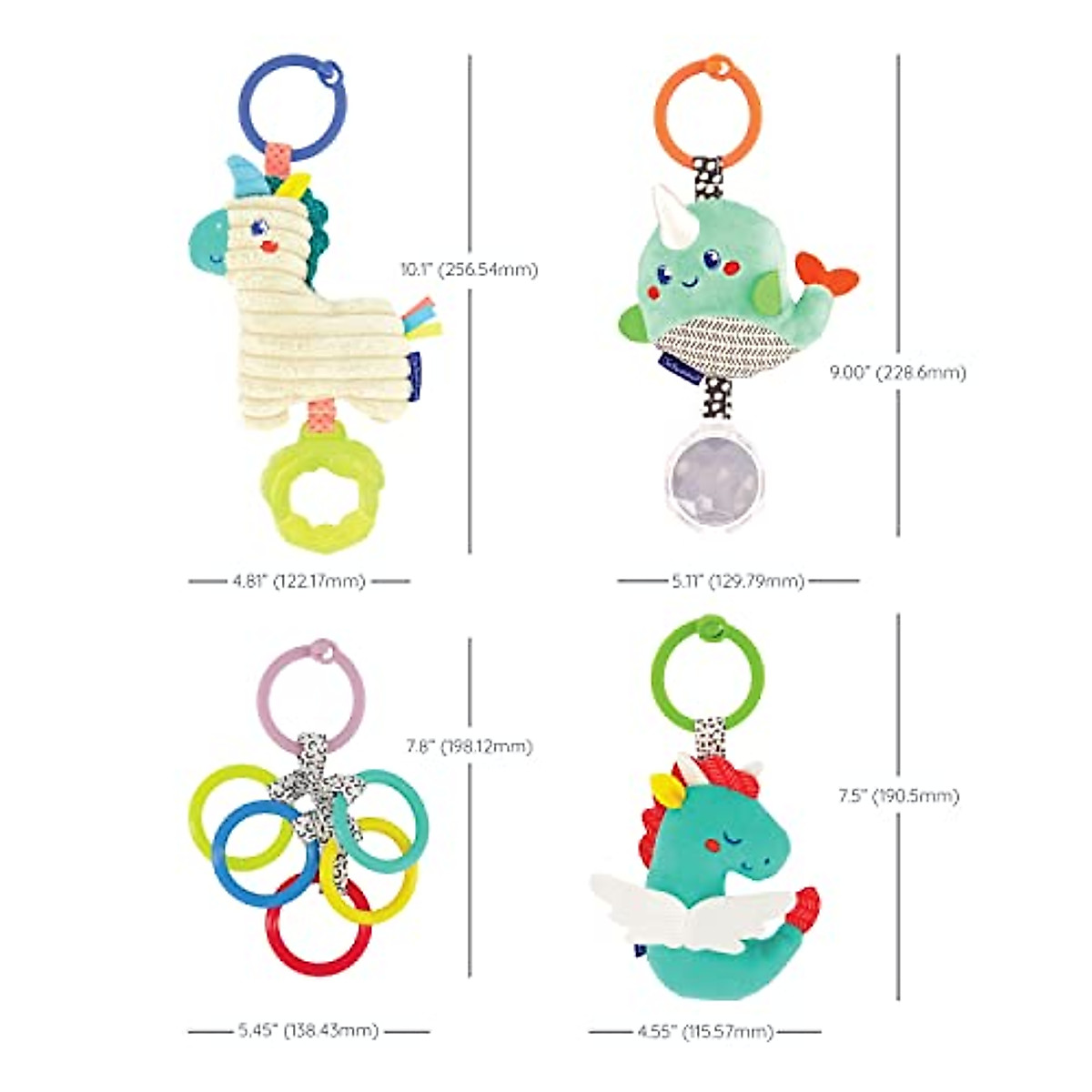 Infantino Link & Go Activity Pals - Unicorn, Narwhal and Dragon Linking Toys, Clacker Rings, Sensory Exploration, Fine Motor Skills, Attachable and Linkable, Easy to Hold for Babies & Toddlers, 0M+