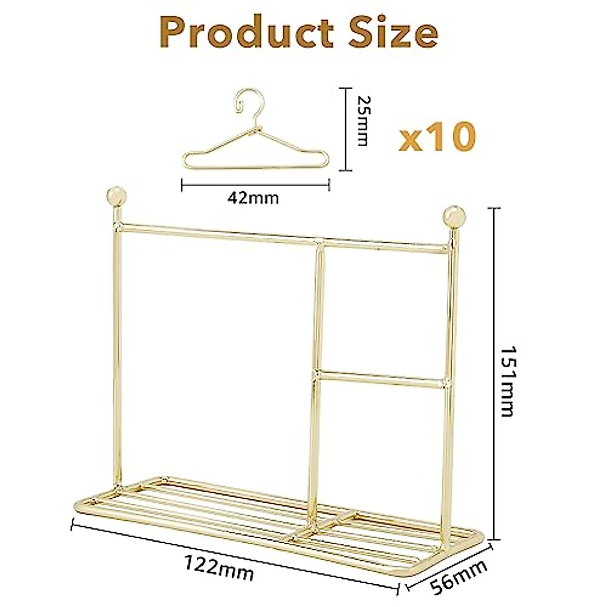 SUPERFINDINGS Gold Iron Clothe Hanger Rack with 10Pcs Mini Hanger Garment Rack with Base Cute Laundry Rack Assortment Closet Accessories for Adult Drying Displaying Dress