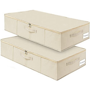 punemi Under Bed Storage, 4 Pack Underbed Storage Container Bags With Lid, Foldable Sturdy Clothes Storage Drawer Organizer W/ 3 Handles, Ultra Thick Fabric Blanket Shoe Storage Box, 30x15x6.7inch