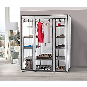 Dream Palace Portable White Fabric Wardrobe, Shelves, Covered Closet Rack, Sock Organizer, Hanger 59 inches