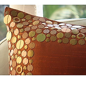 The HomeCentric Pillow Case Zip, Rust Pillows Cover, Metal Sequins Bordered Throw Pillows Cover, Throw Pillow Covers 14x14 inch (35x35 cm), Square Silk Pillows Cover, Bordered Modern - Rust Glamor