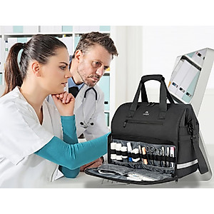 MATEIN Medical Bag, Large Water-Resistant First Aid Bags with Many Pocktets for Nursing, Portable Clinical Home Health Bag Doctor Bag Nurse Gifts for Home Visits, Health Care, Hospice, Black