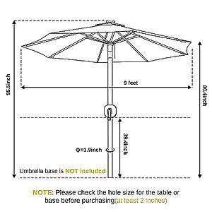 EAST OAK Patio Umbrella, 9 ft Outdoor Table Umbrella with 40 LED Solar Lights and 8 Ribs, 1.9inch Aluminum Pole, UPF 50+ Fade Resistant and Push Button Tilt for Deck and Poolside, Tan
