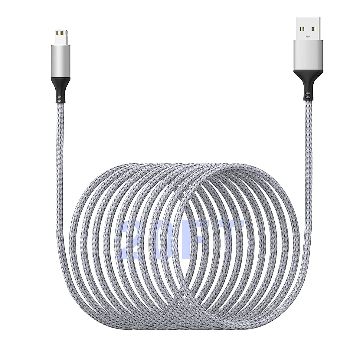 iPhone Charger 20FT/6M [Apple MFi Certified] Lightning Cable Extra Long iPhone Charging Cord Nylon Braided Fast Apple Charger Cable 2.4A for iPhone 12 11 Pro X XS Max XR/8 Plus/7 Plus/6/6s Plus-Silver