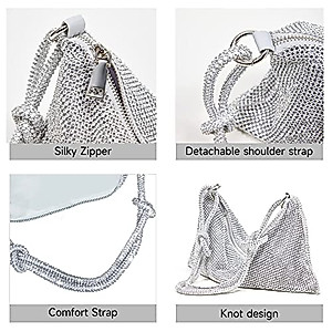 Amazleer Rhinestone Purse Shiny Hobo Bag for Women Rhinestone Handbag Chic Evening Purse Crystal Clutch Bag Silver