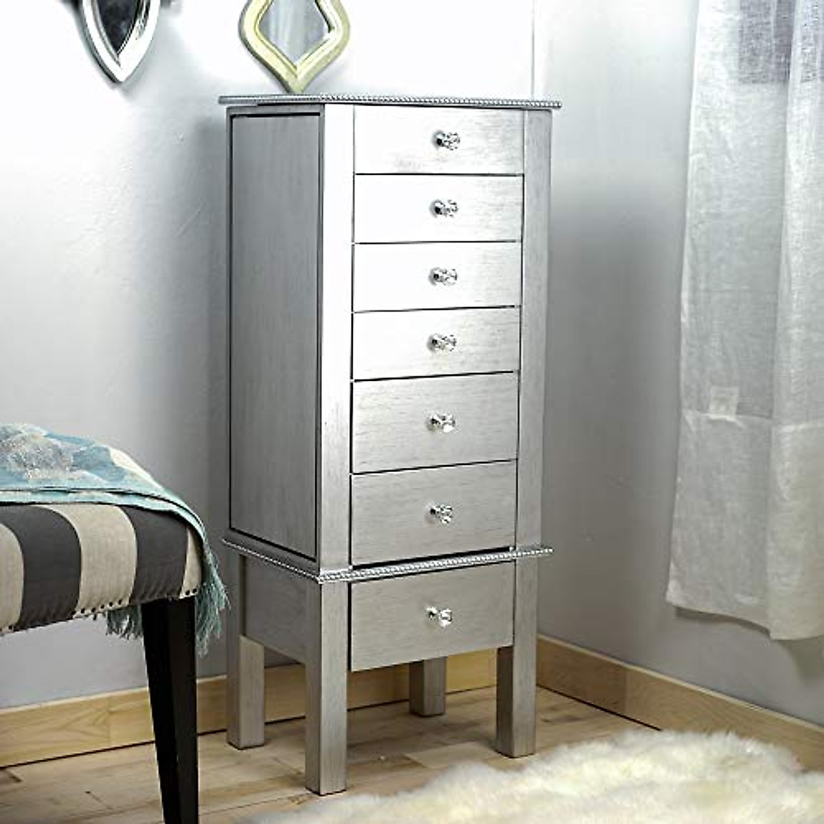 Alveare Home Helena Standing Jewelry Armoire, Silver
