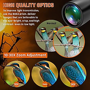 10-30x50 Zoom Binoculars for Adults, High Powered Military Binoculars for Bird Watching Traveling Hunting Concerts with Large View,BAK4,FMC Lens,Clear Low Light Vision at Night